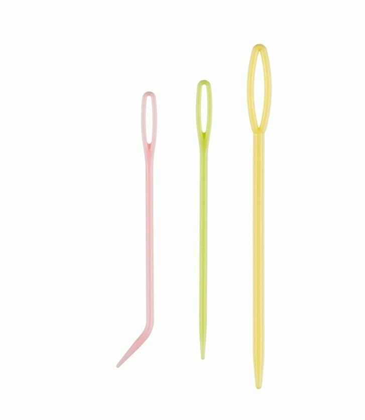 Иглы для шитья ручные для вязаных изделий 3 шт. в блистере ассорти (c изогнутым носиком 2.0х72мм, прямая 2.0х72мм, прямая 3.0х90мм)