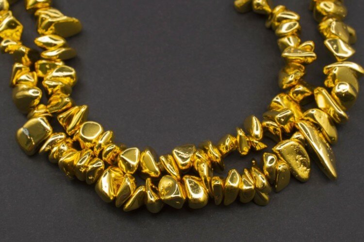 Бусина Гематит немагнитный синтетический 5-10х2-6мм, отверстие 0,7мм, цвет золотой, 538-010, 1 нить (около 39см, около 110шт)