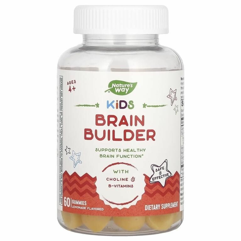 Nature's Way, Витамины группы B и холин для детей 4+, Brain Builder, со вкусом лимонада, 60 жевательных мармеладок