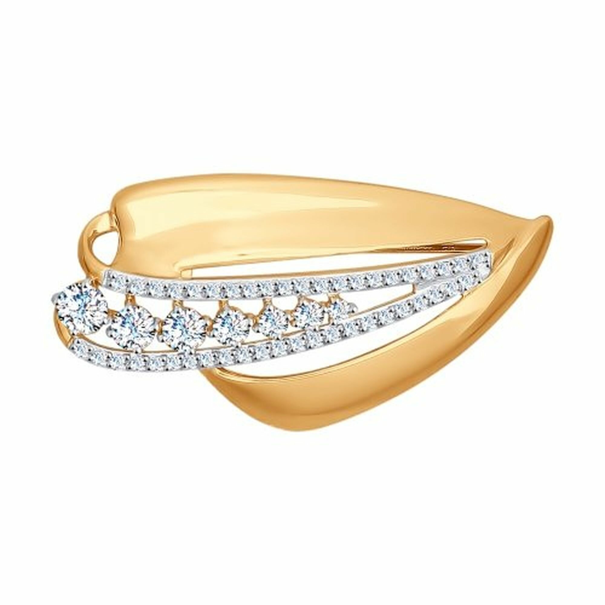 Брошь, красное золото, 585 проба, фианит