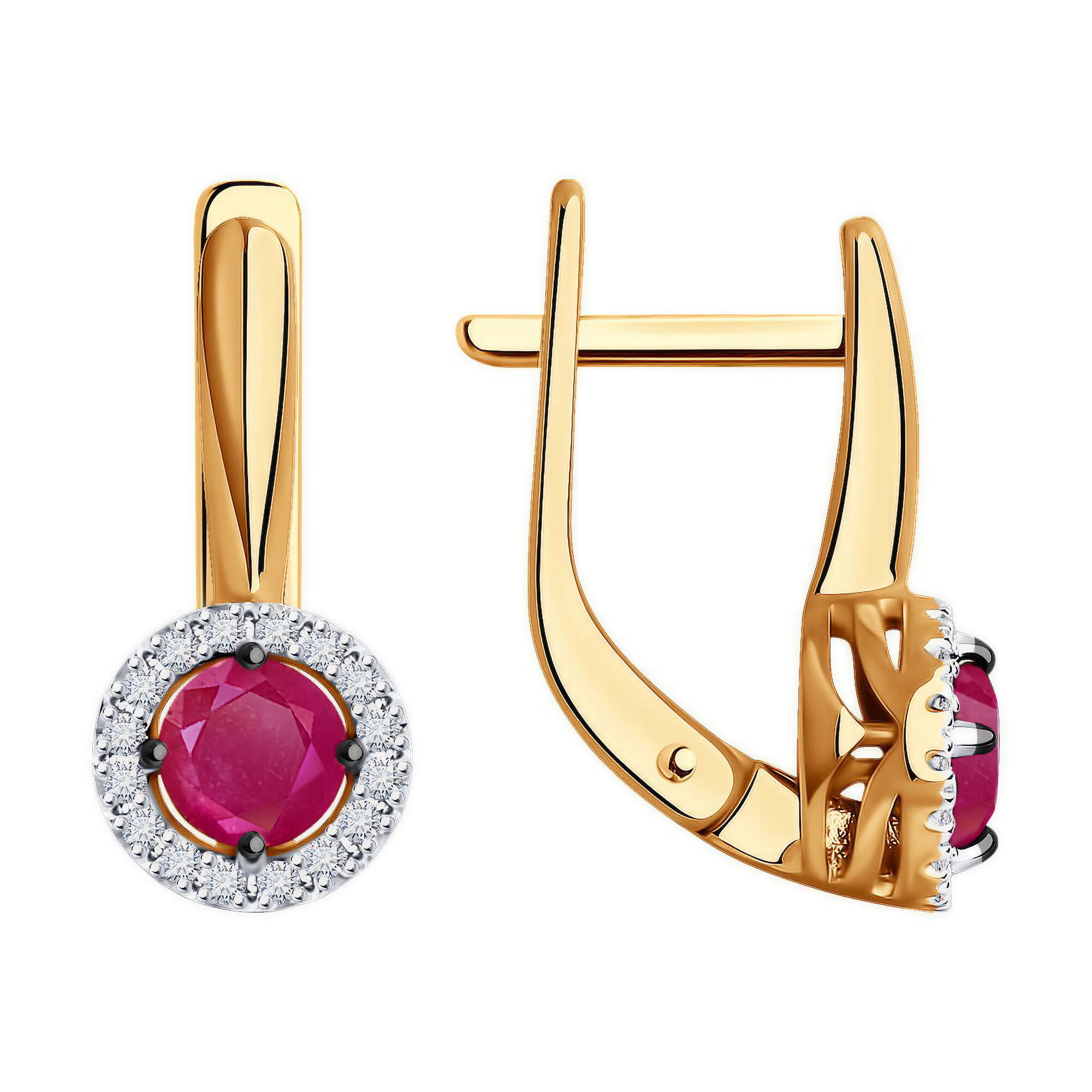 Серьги, красное золото, 585 проба, бриллиант, рубин