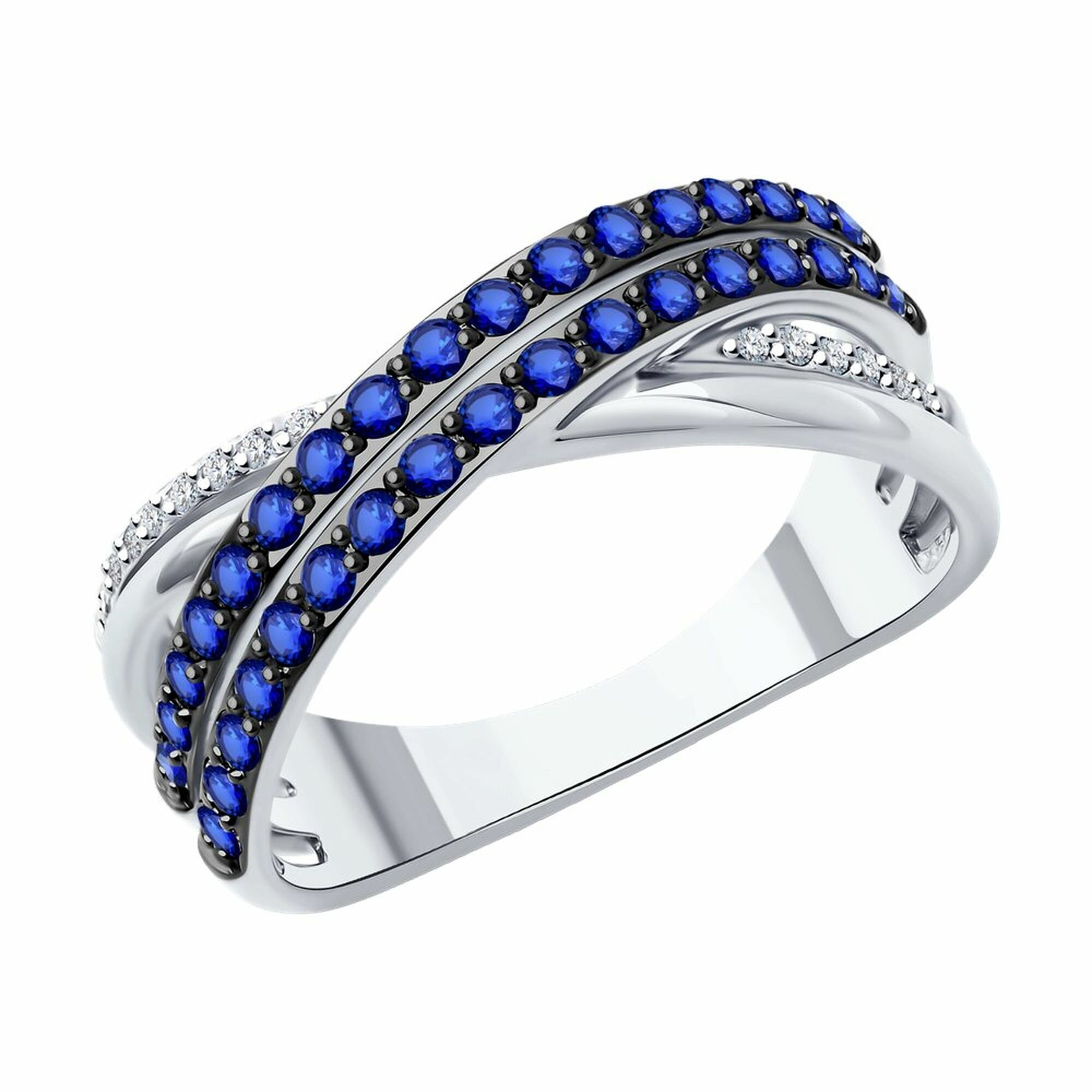 Кольцо дорожка, белое золото, 585 проба, сапфир, бриллиант