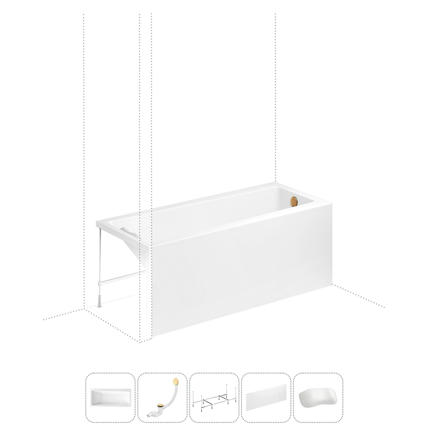 Акриловая ванна 150x75 с каркасом и экраном Lavinia Boho Rock 202011768 в наборе 5 в 1: прямоугольная ванна 150 x 75 см, слив-перелив, каркас, экран, подголовник