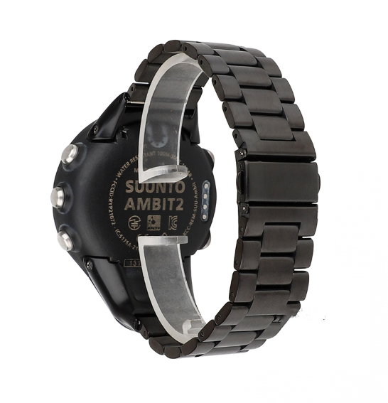 Сменный стальной ремешок браслет MyPads для умных смарт-часов Suunto Ambit 1/2/3 из нержавеющей стали с раскладным замком-застежкой клипсой и тройными звеньями (черный)