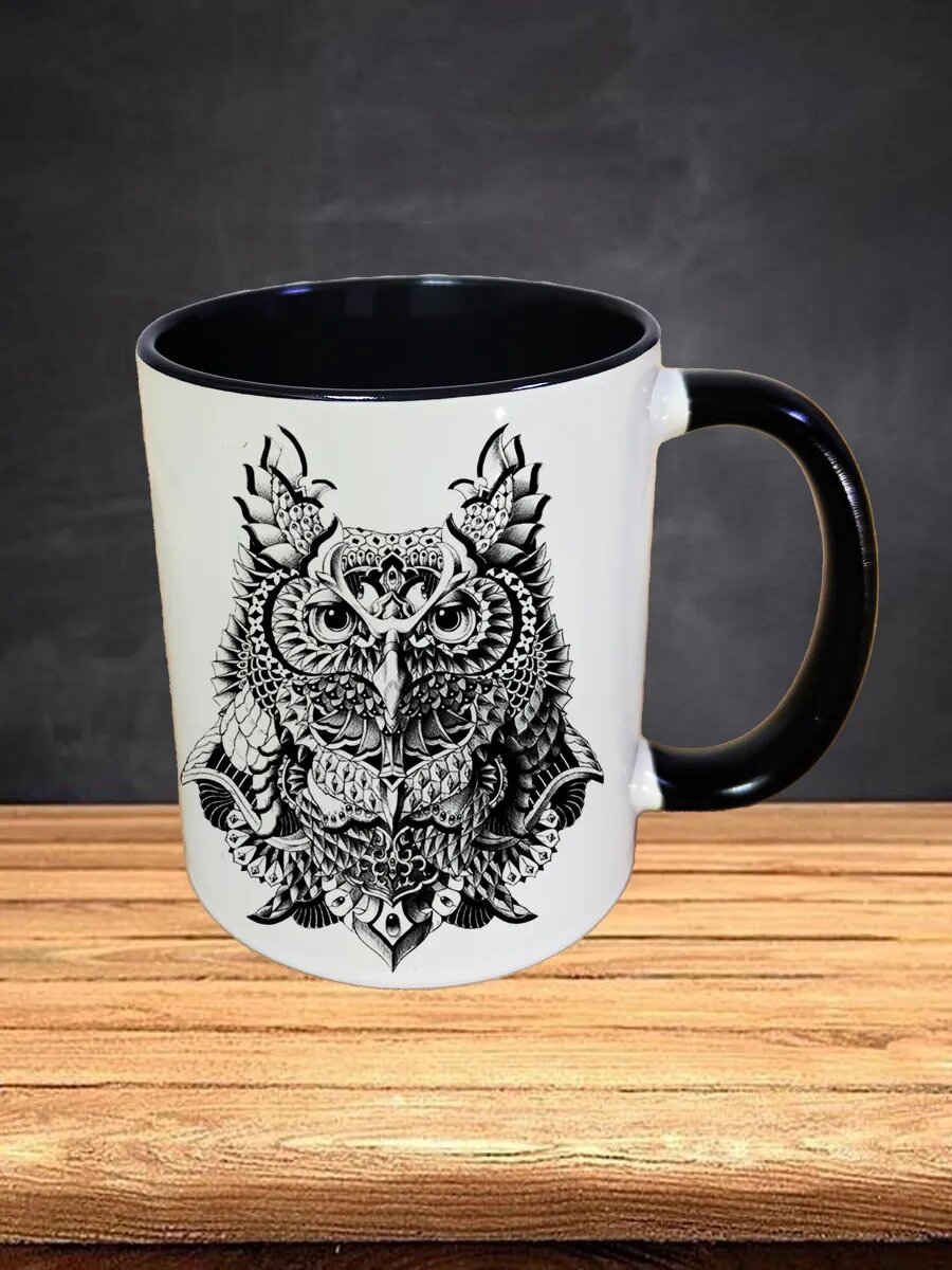 Кружка для чая и кофе "Сова", чёрная , керамика, 330мл, для СВЧ