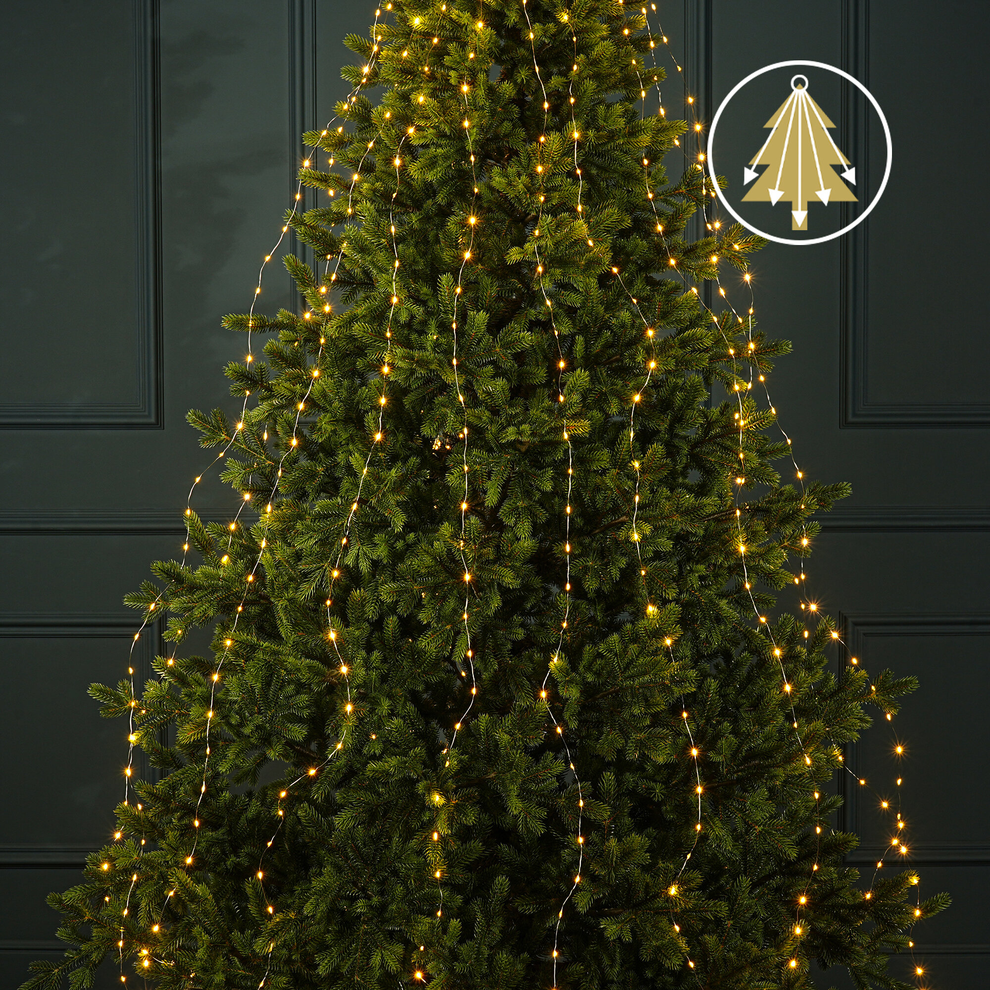 Гирлянда на елку 150-210 см Лучи Росы, 16 нитей, 672 теплых белых мини LED ламп с мерцанием, серебряная проволока, IP44, Kaemingk, 496142-1