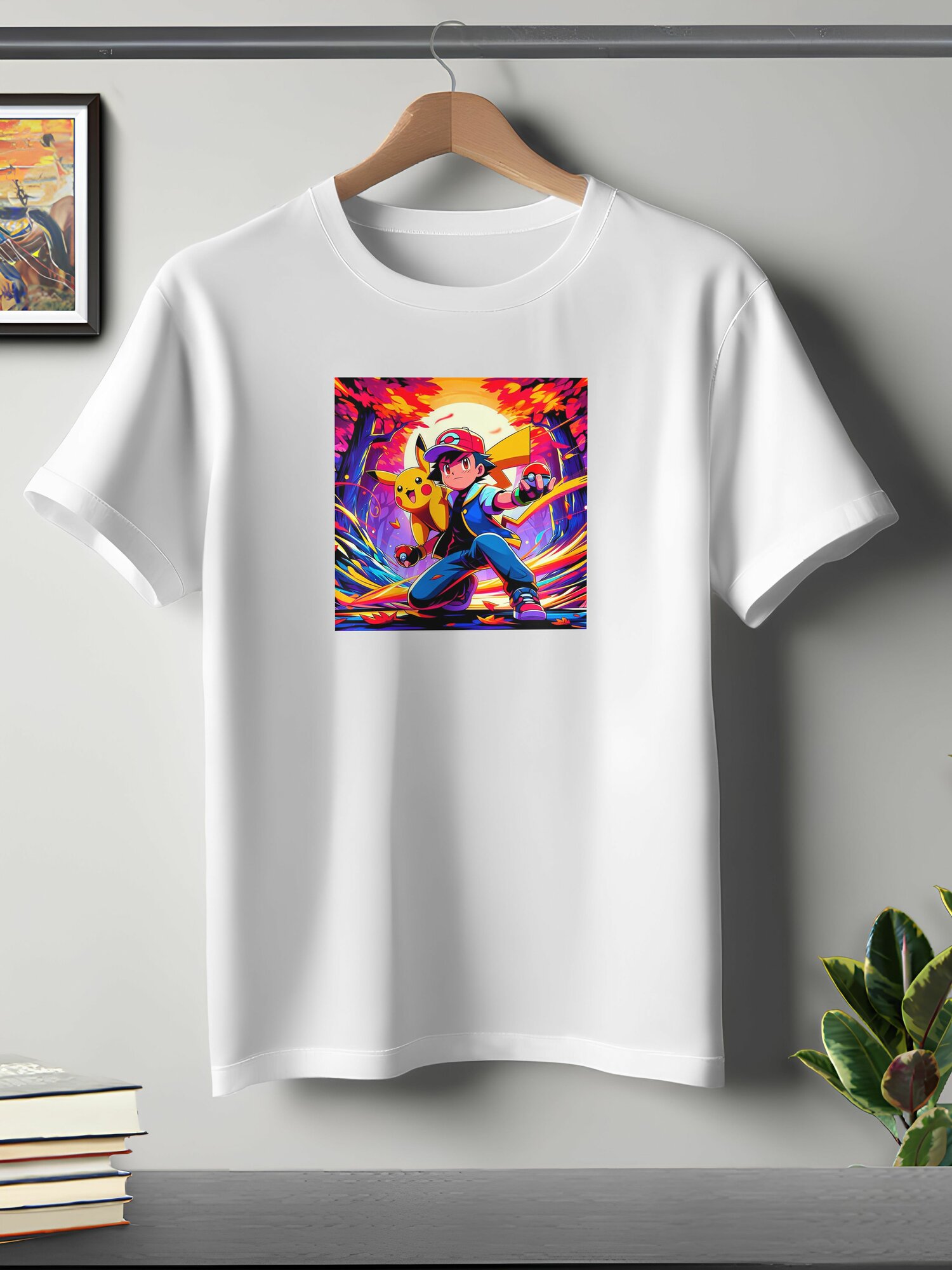 Футболка  Детская ONEQ 98 (3-4) размер с принтом Пикачу, белая