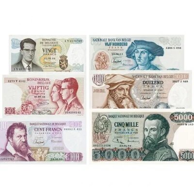 Набор 20-5000 франков 1964-73 Бельгия, 6 копий сувенирная копия, банкноты и купюры редкие коллекционные