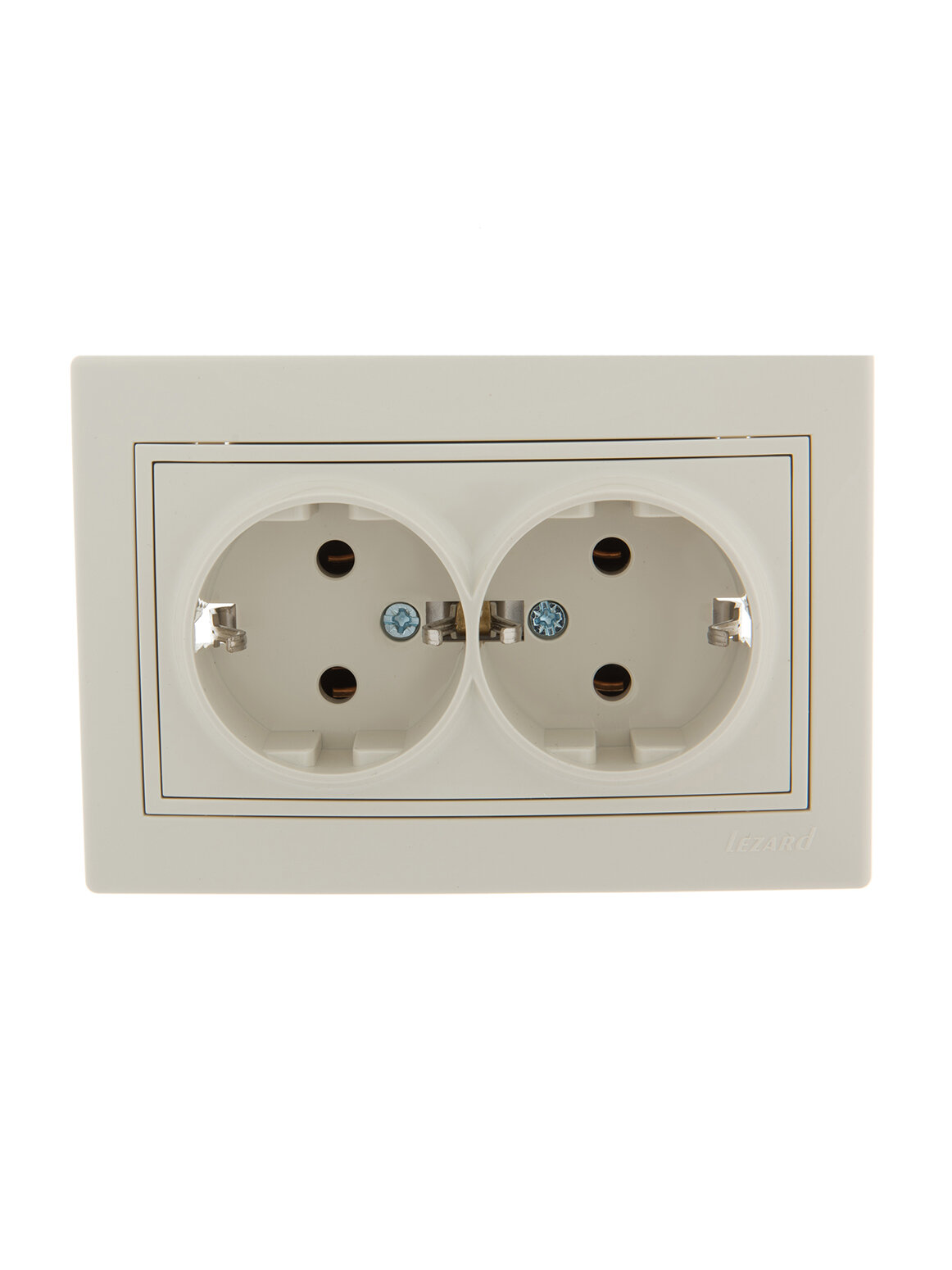Розетка LEZARD MIRA двойная с заземлением керамика кремовой со вставкой