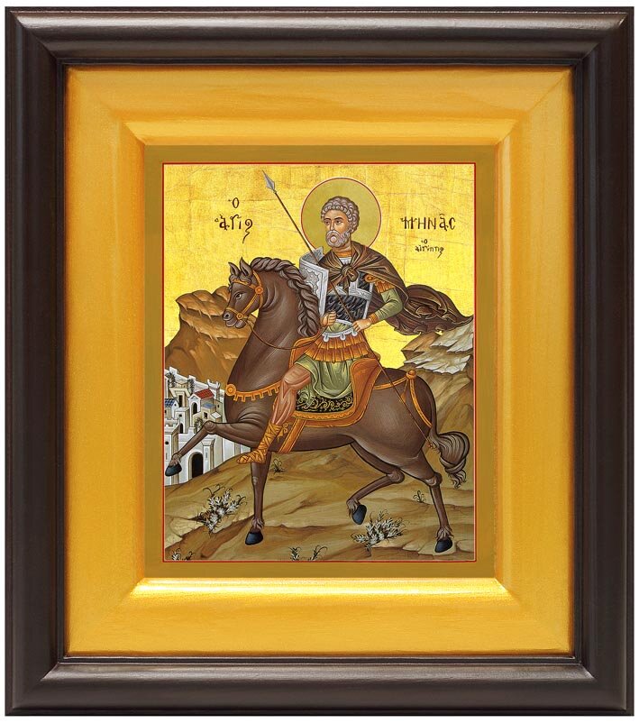 Великомученик Мина Котуанский (Фригийский), икона в широком деревянном киоте 16,5*18,5 см