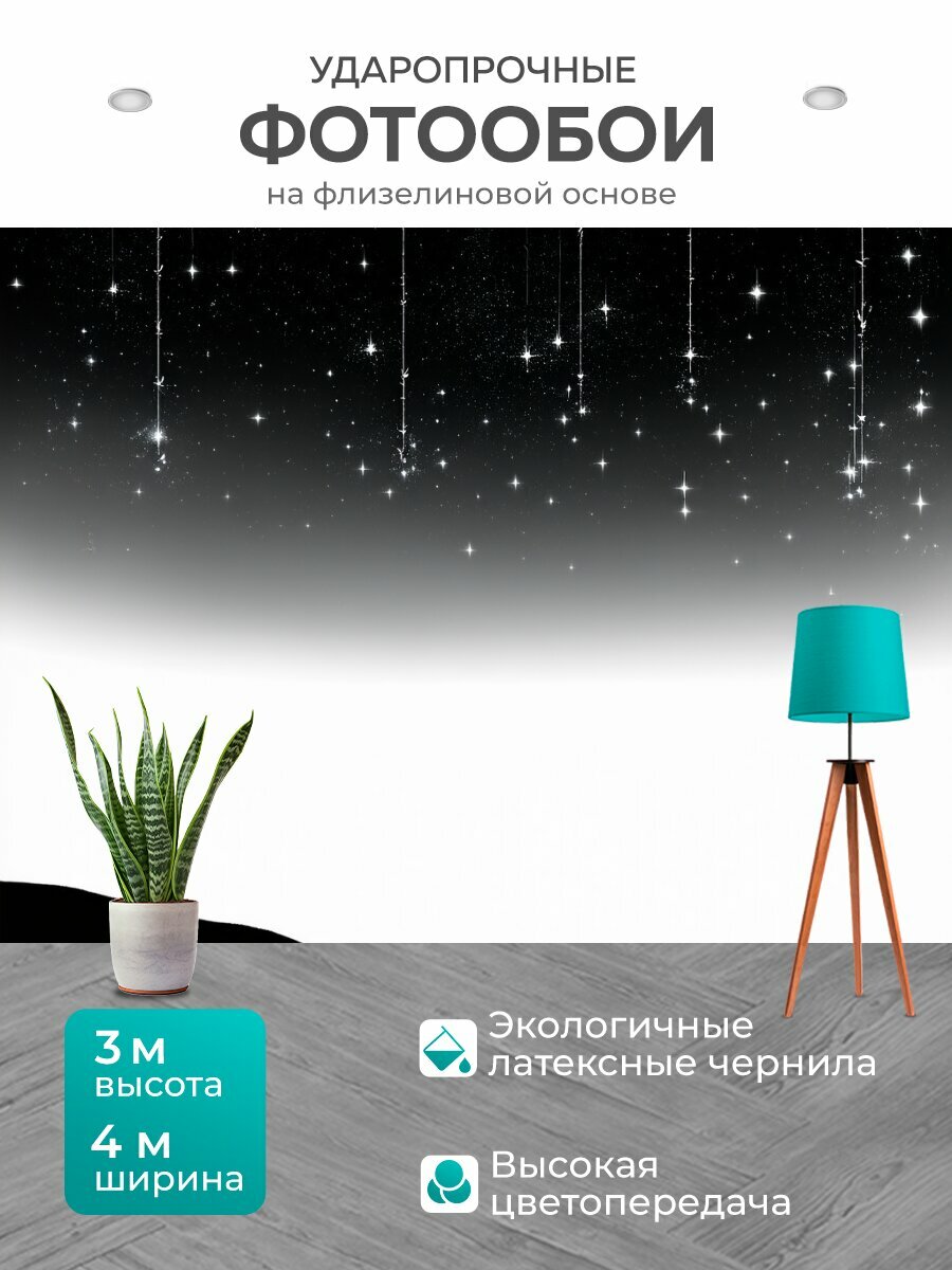 Фотообои моющиеся ударопрочные "Черно-белый с изображением далеких звезд, свисающих со звездного неба, создавая ощущение космоса. все элементы создают" 400x300 см. флизелиновые на стену