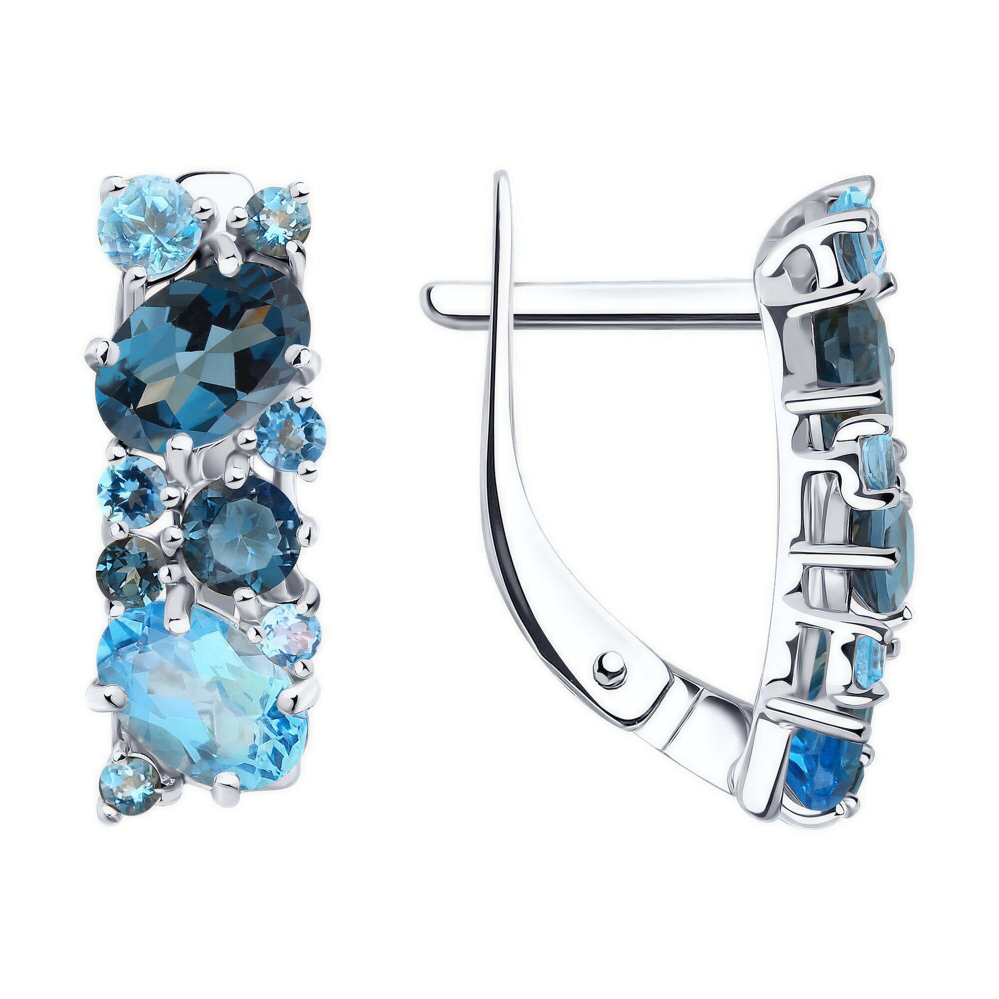 Серьги, белое золото, 585 проба, фианит, топаз, Лондон топаз