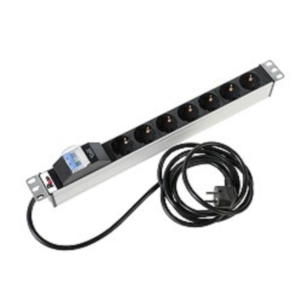 REM Блок розеток Rem-16 с авт. 16А, 7 Shuko, алюм, 19", шнур 3 м. (R-16-7S-A-440-3)