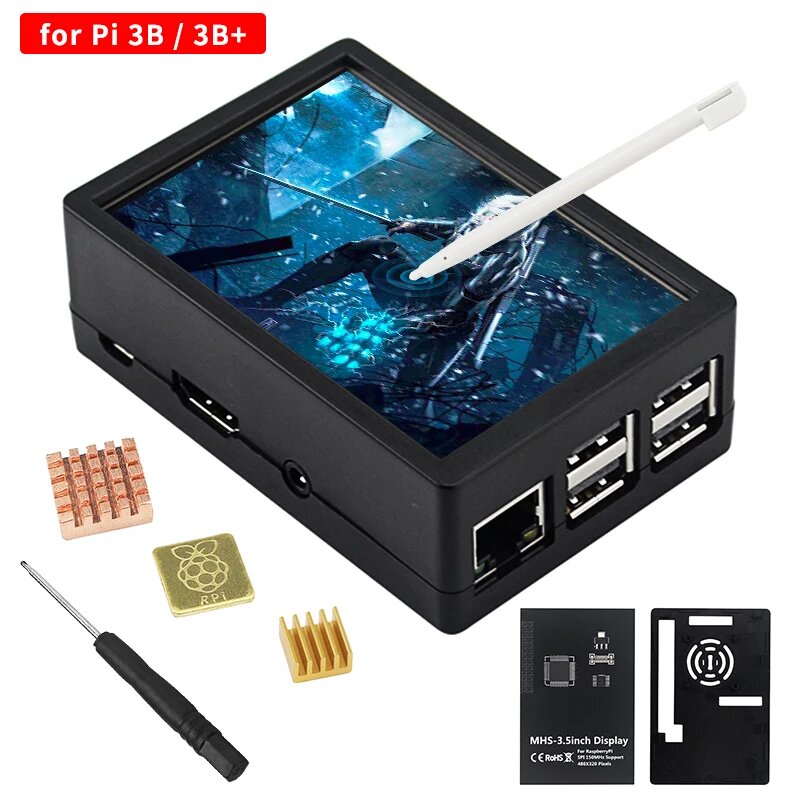 Caturda 3,5 дюймовый сенсорный ЖК-экран для Raspberry Pi Kit 4 for Pi 3