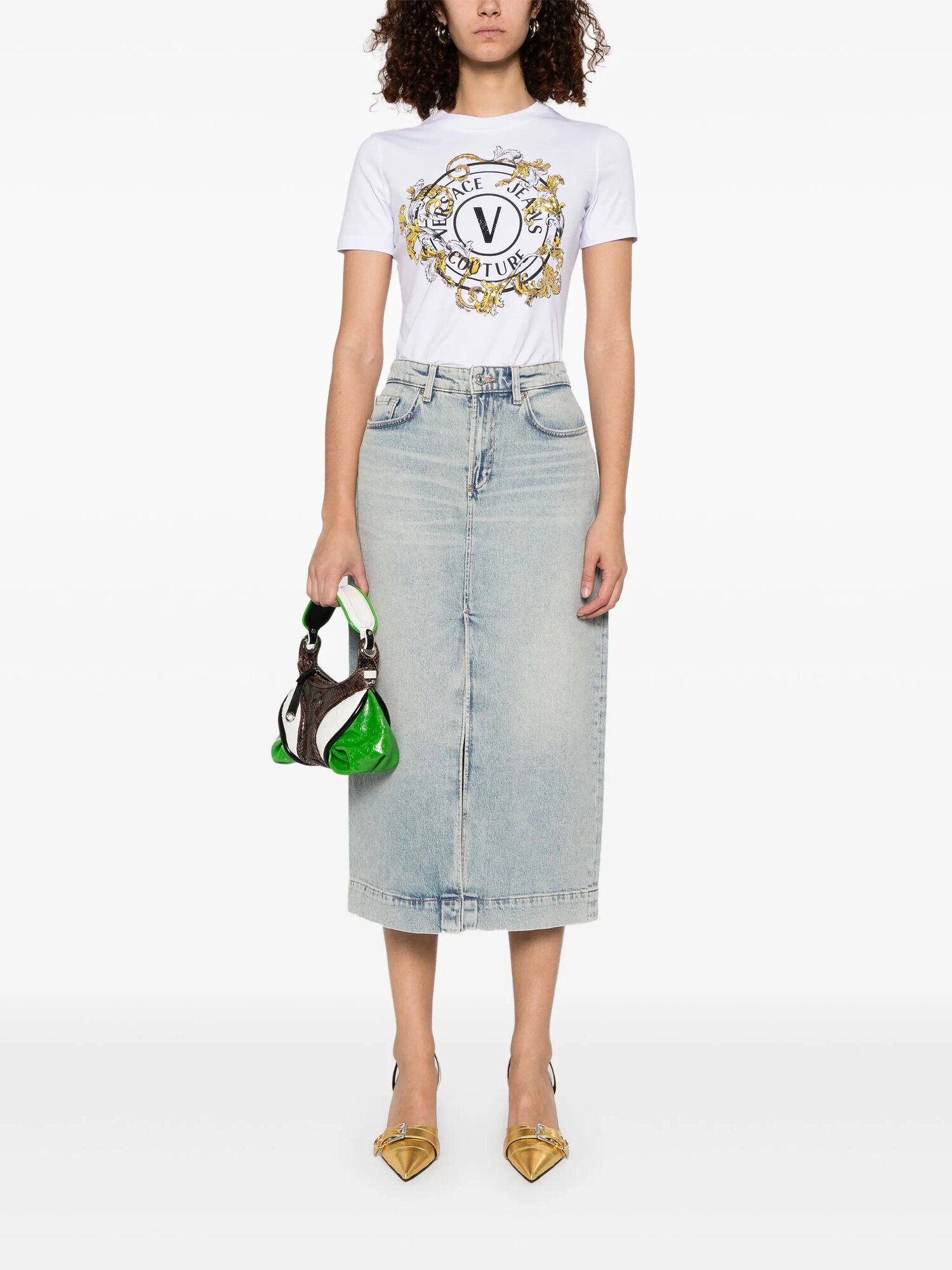 Футболка Versace Jeans Couture, размер 36, бежевый/белый — фото 1
