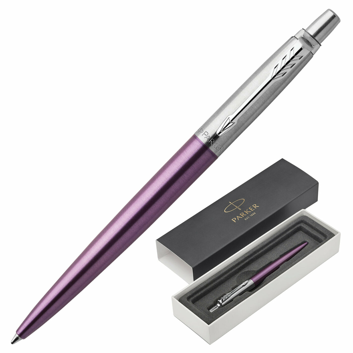 Ручка шариковая Parker "Jotter Core Victoria Violet CT", корпус фиолетовый, хромированные детали, синяя (1953190)