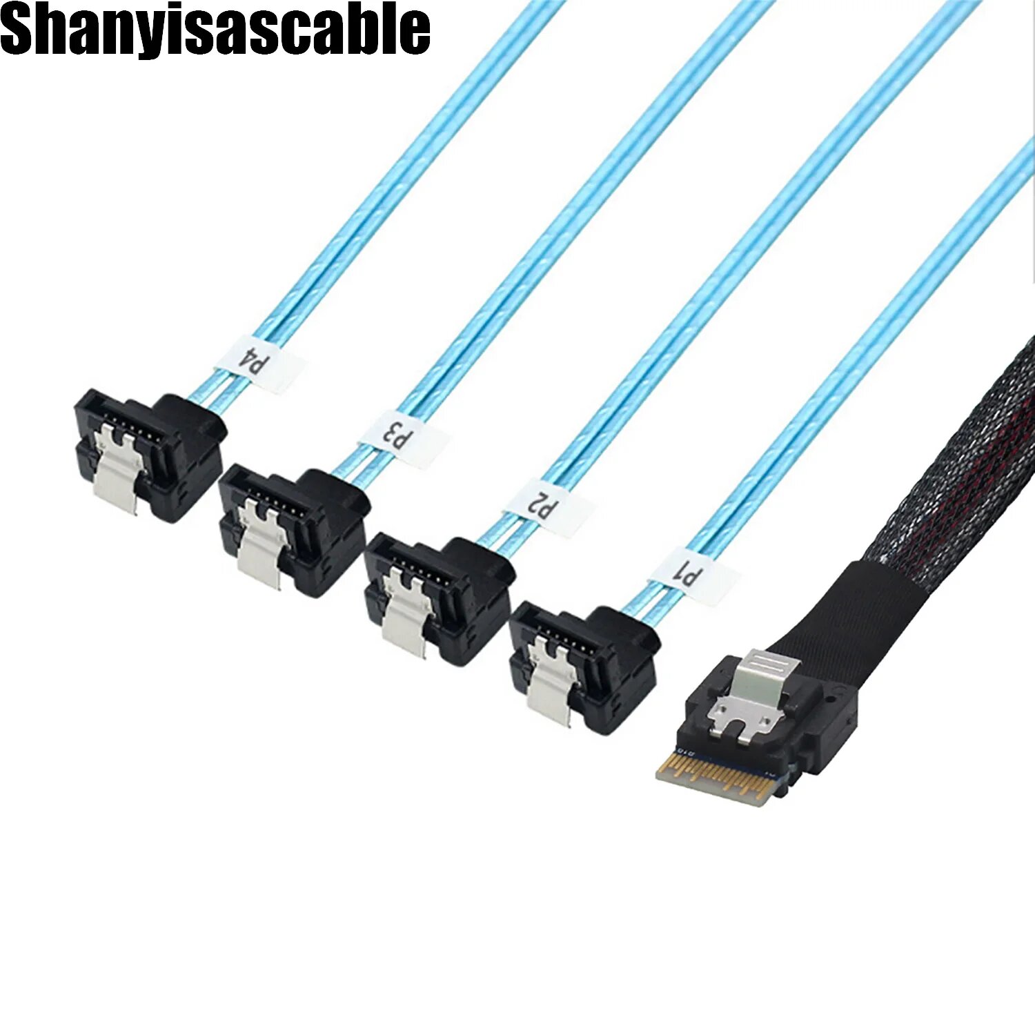 Кабель 0,5 м PCIE Slimline SAS 4,0, 38 штырьков, SFF-8654 4i-4X SATA 7P female 90 градусов