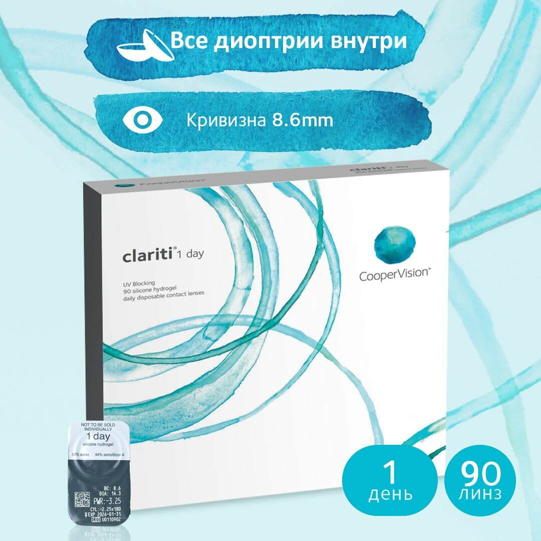 Контактные линзы CooperVision Clariti 1 Day (90 линз) R 8,6 D -8,5
