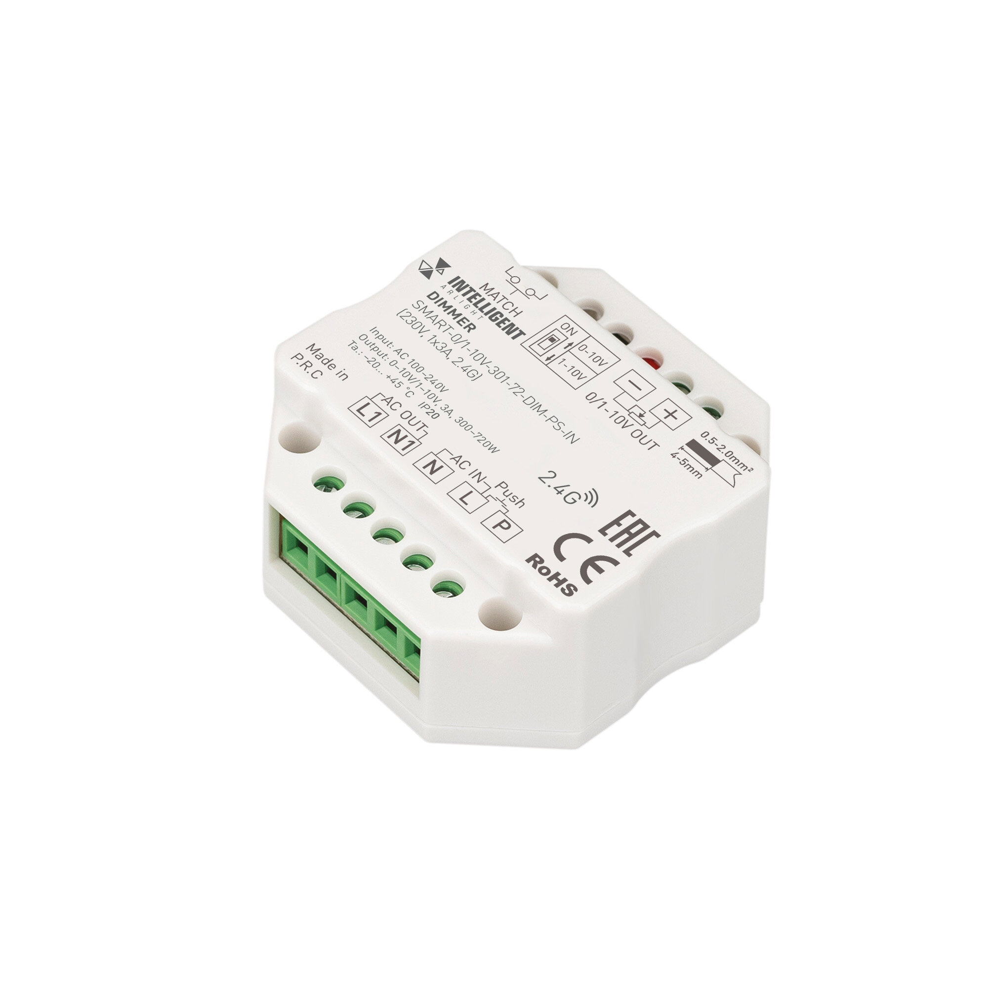 INTELLIGENT ARLIGHT Диммер SMART-0/1-10V-301-72-DIM-PS-IN (230V, 1x3A, 2.4G) (IARL, IP20 Пластик, 5 лет) 028434(1)
