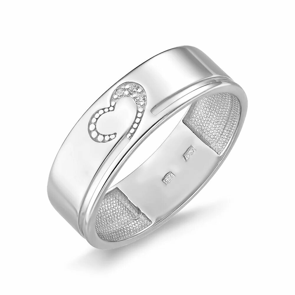 Кольцо обручальное, серебро, 925 проба, родирование, фианит