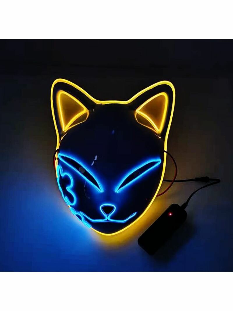 Светящаяся маска LED для косплея Клинок, рассекающий демонов : кошачья/лисья маска с холодным светом для Хэллоуина и аниме-аксессуаров