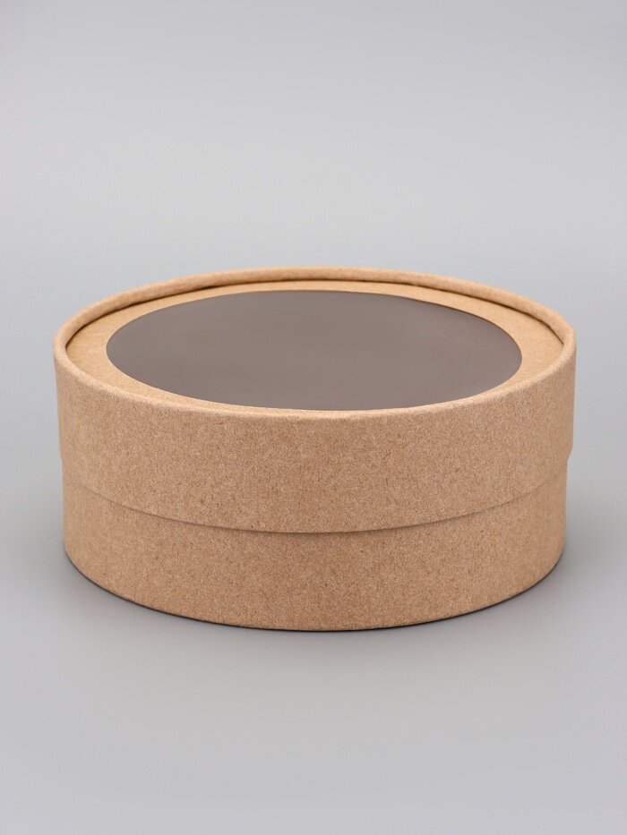 Коробка круглая подарочная завальцованная с окном, крафт, 15 х 6 см 10947895