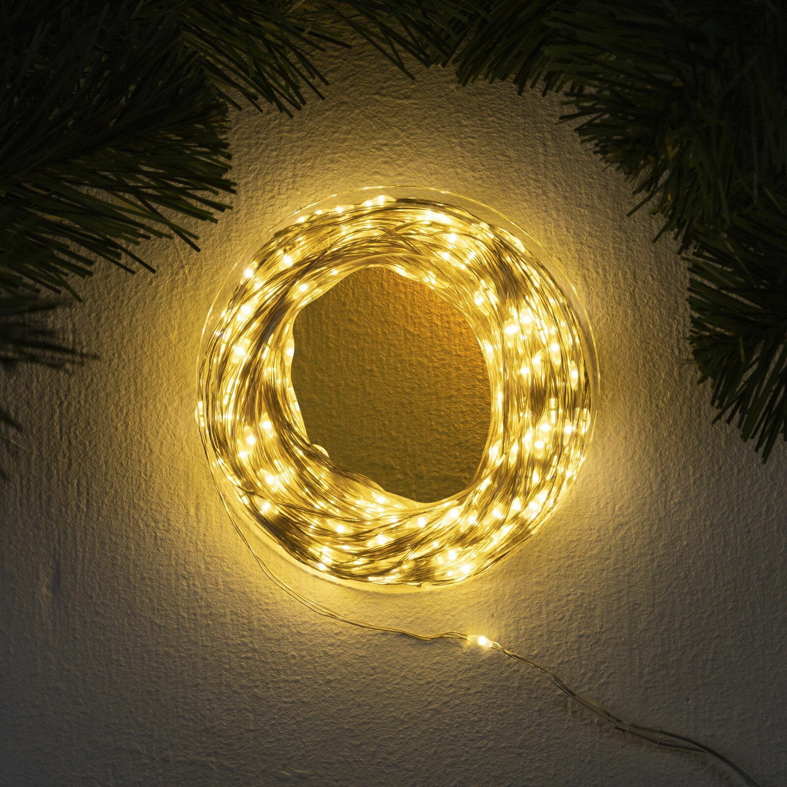 Гирлянда "Нить" 50 м, роса, IP44, серебристая нить, 500 LED, свечение тёплое белое, 8 режимов, 31 В