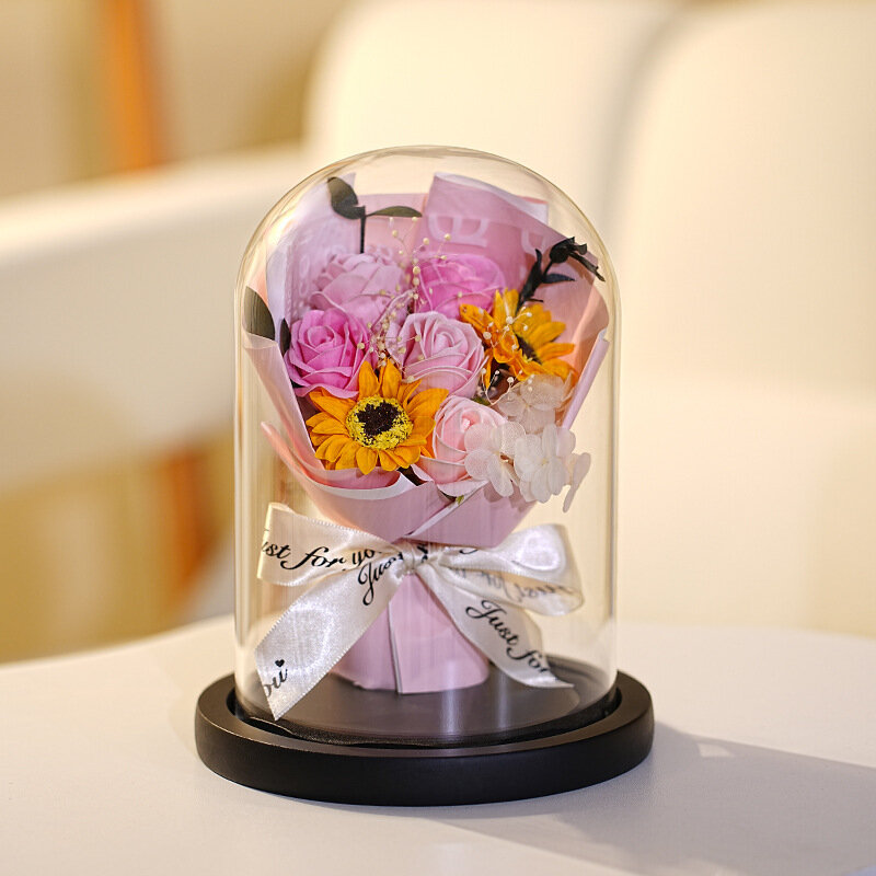 Стеклянная крышка Цветок розы Лампа Подарок на День святого Валентина Консервированный букет из свежих цветов Звездное небо Сухой цветок Гвоздика День учителя