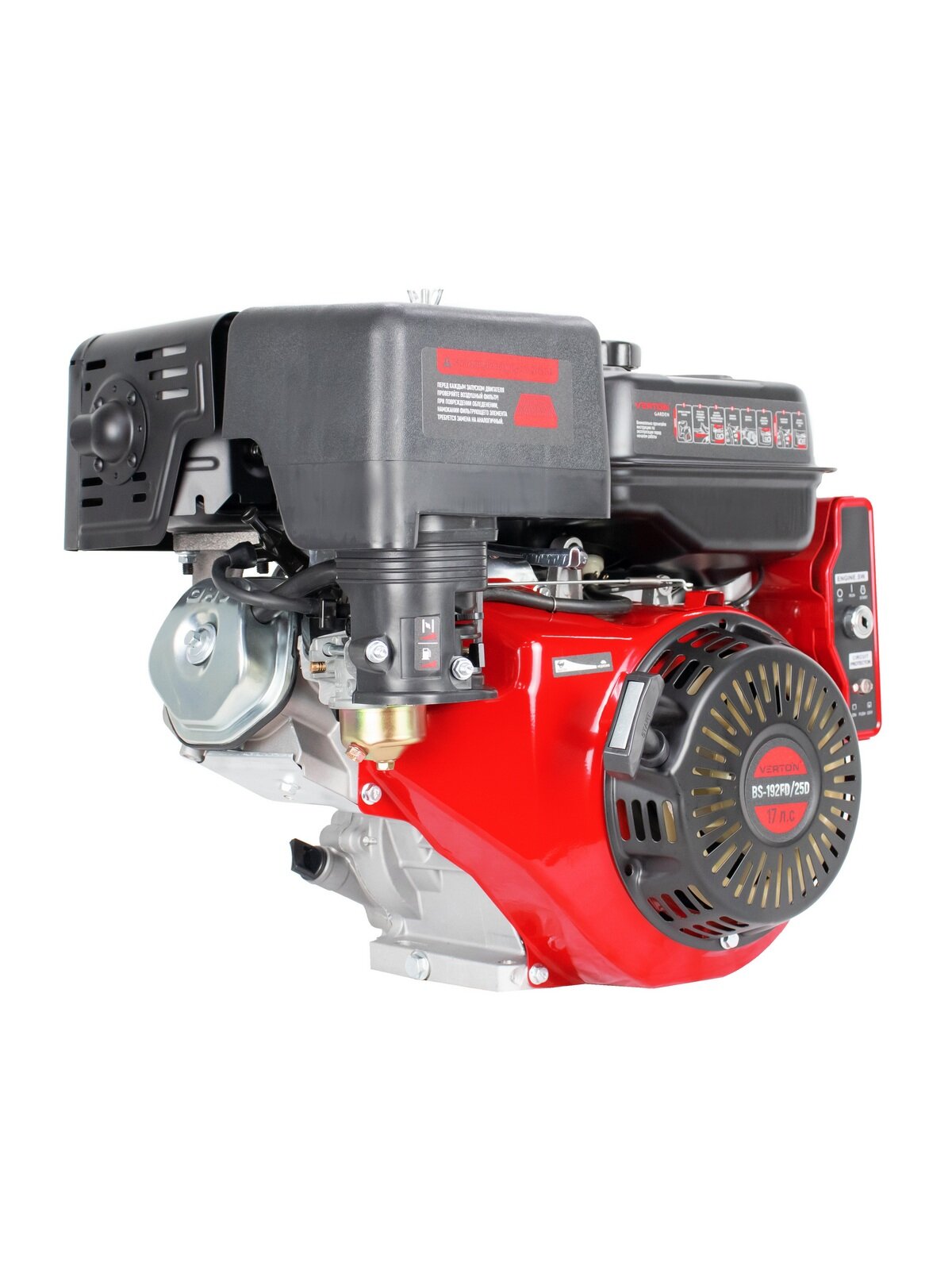 Двигатель VERTON GARDEN BS-192FD/25D (445 см3, 12,5кВт/17л. с, Ø вала 25мм (шпонка), V 6л, ручн/эл. зап, замок зажиг-ия)