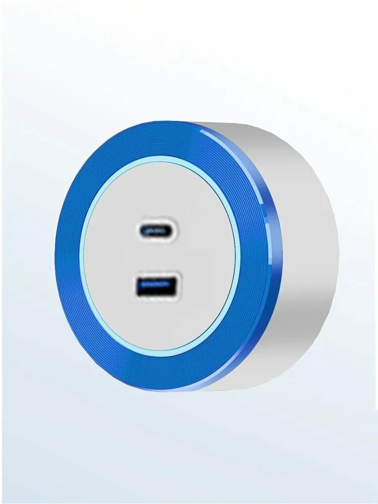 Розетка USB + Type C (быстрая зарядка) с LED-подсветкой и алюминиевым кольцом для трековой системы, белый, без трека