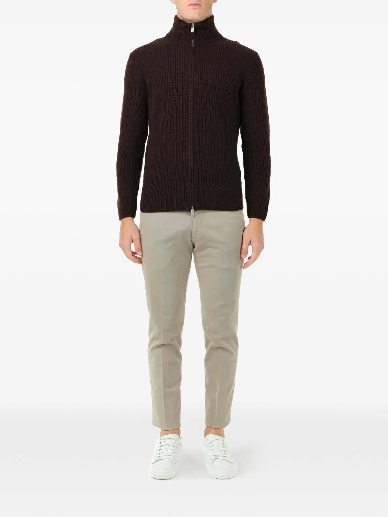 Свитер al duca d'aosta Ribbed-knit zip-up sweater, размер 52, , brown — фото 1