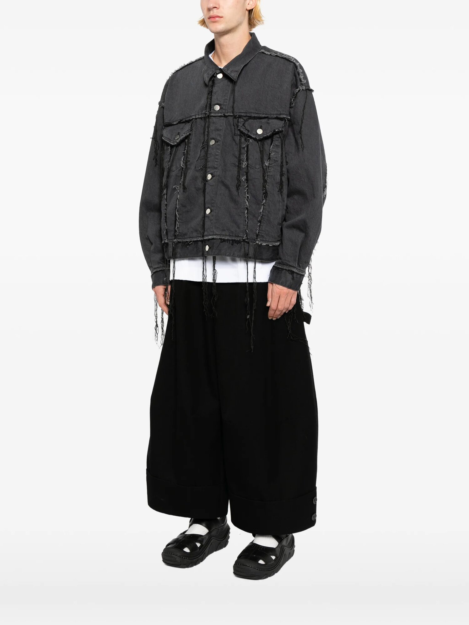 Куртка Midorikawa Frayed-edge denim jacket, размер 1, black/black — фото 1