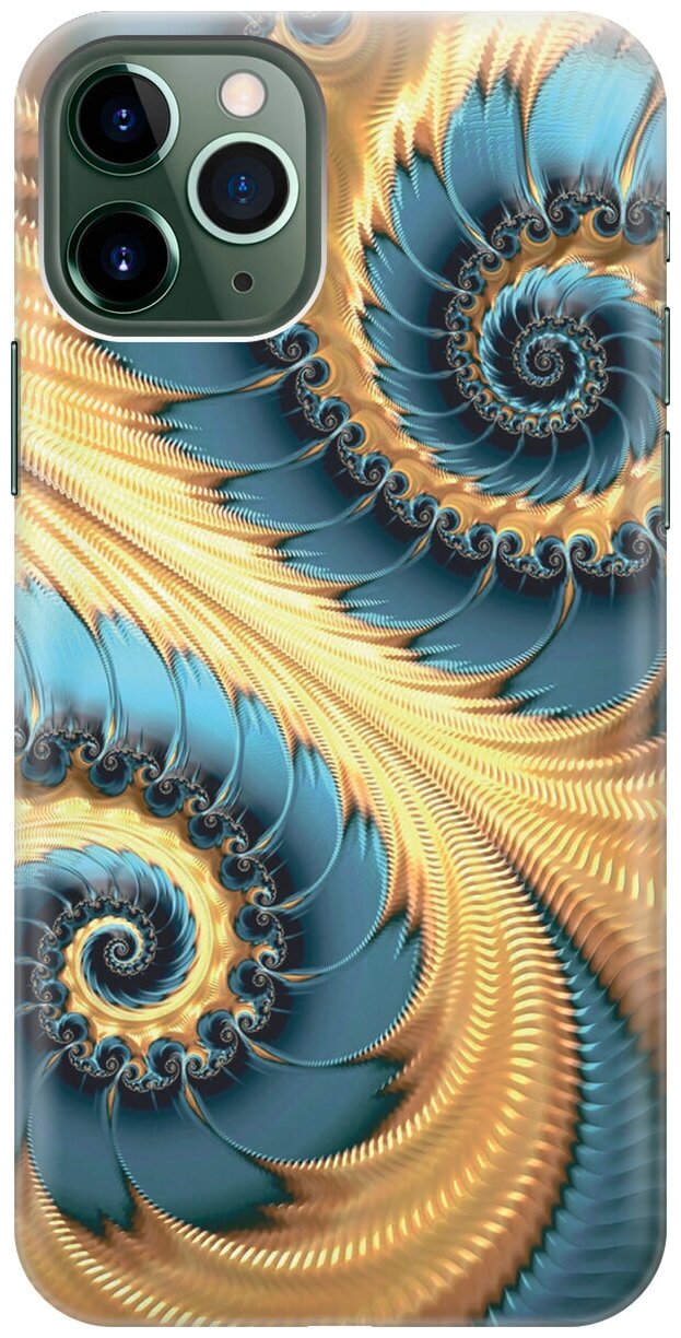 Силиконовый чехол на Apple iPhone 11 Pro Max / Эпл Айфон 11 Про Макс с рисунком "Сине-золотые узоры"