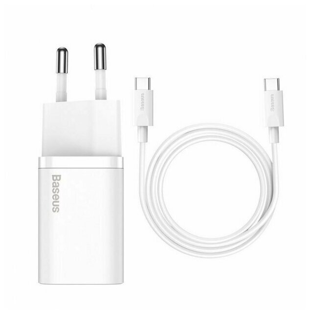 Сетевое зарядное устройство Baseus TZCCSUP-L02 Super Si Quick Charger Type-C 25W (кабель Type-C-Type-C 1m) White