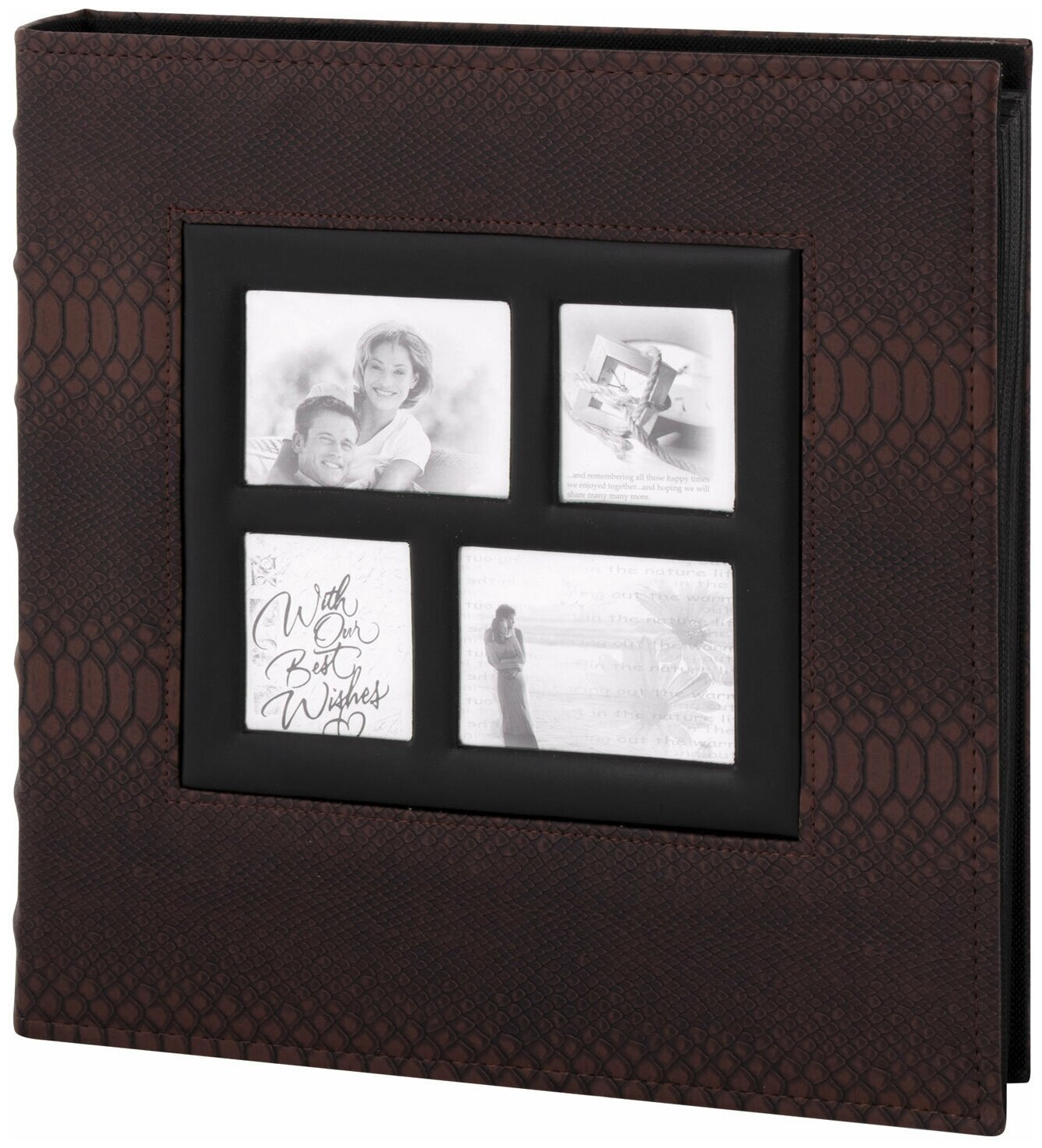 Фотоальбом BRAUBERG на 500 фотографий 10х15 см, обложка под кожу рептилии, рамка для фото, бокс, коричневый, 390680