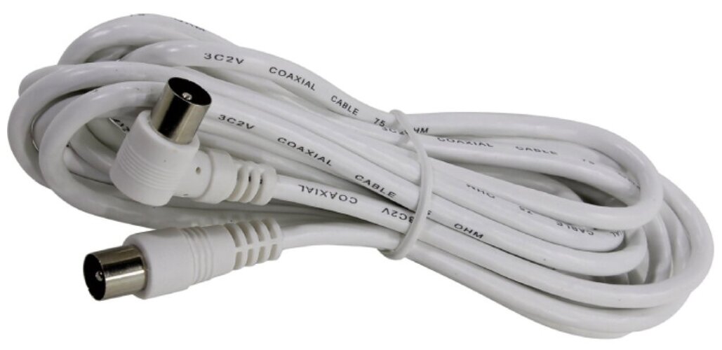Кабель антенный для телевизора , 3 м, разъемы M-M, угловой разъем, белый, Smartbuy