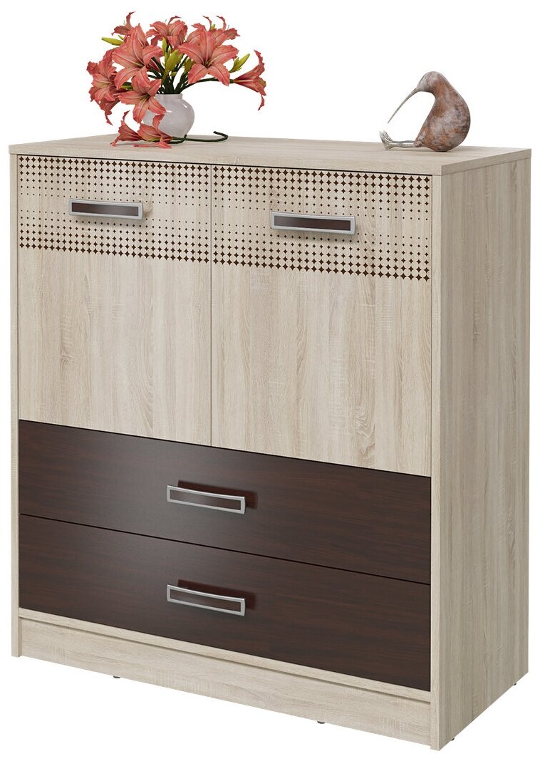 Комод с дверками и ящиками Гранд Кволити Румба 4-4424, цвет дуб сонома/венге, ШхГхВ 90х43х100 см.