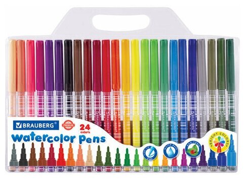 3 шт. Фломастеры BRAUBERG "PREMIUM", 24 цвета, корпус С печатью, вентилируемый колпачок, ПВХ-упаковка с европодвесом, 151944