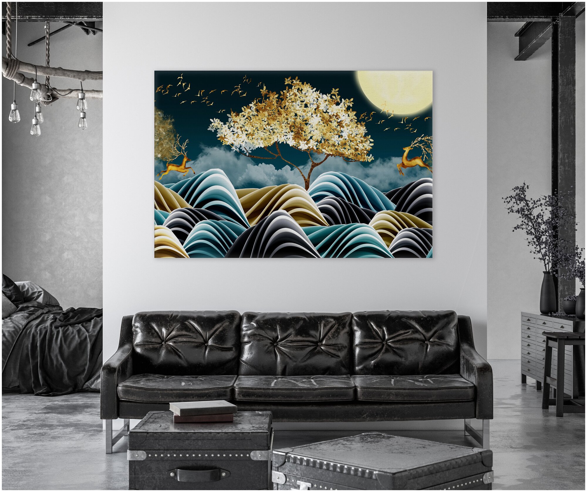 Интерьерная картина "Дюны осень" на натуральном хлопковом холсте, большая, размер 60 на 90/ 60х90 см