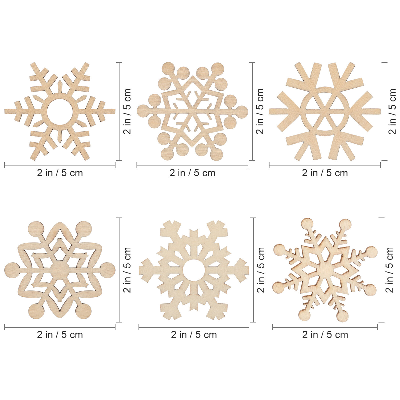 60 Штук Деревянные Вырезные Снежинки Подвески Для Рождества 5x4.5Cm