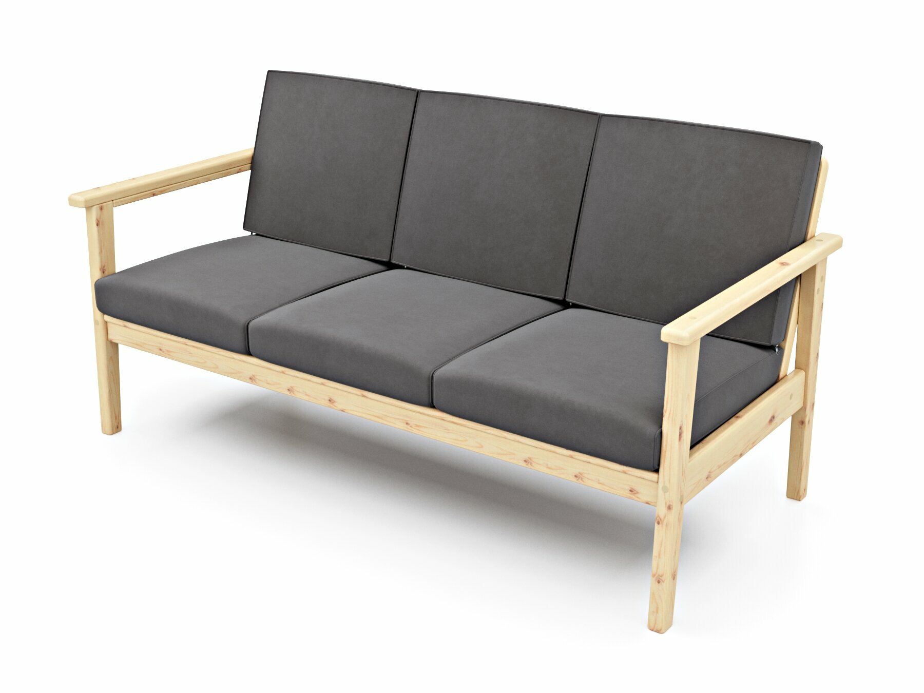 Садовый диван Arsko Лориан-Б-С, серый-сосна, велюр, трехместный, деревянный, в гостиную, в прихожую, на балкон, на ножках