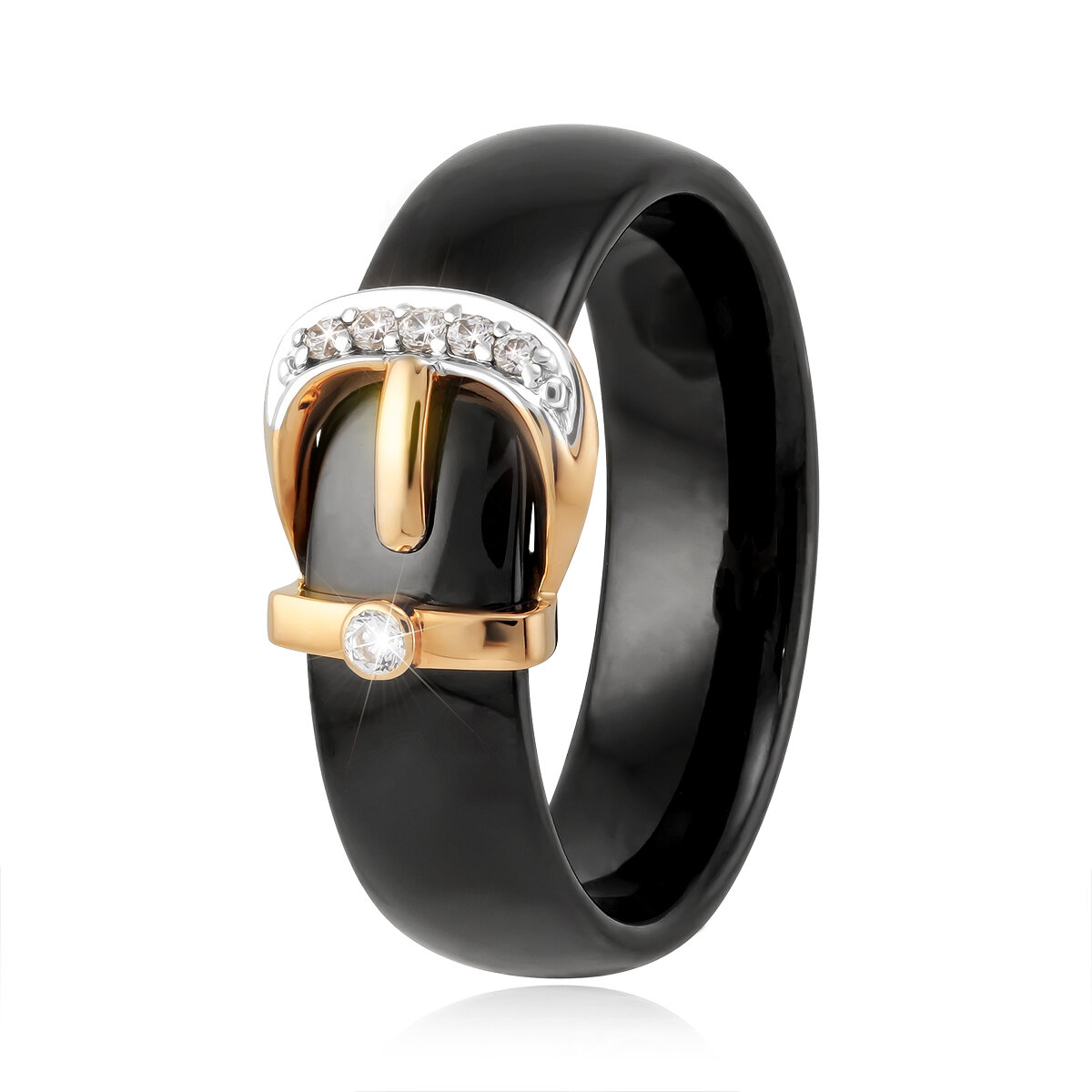 Кольцо, красное золото, 585 проба, фианит, керамика