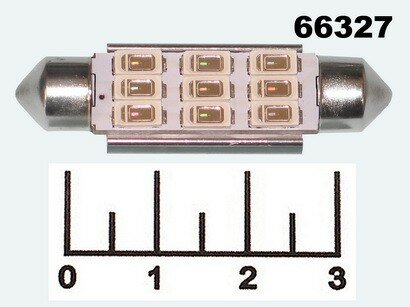 Лампа светодиодная салонная синяя 42мм 12V 9LED 5730 SV8.5 (с обманкой)