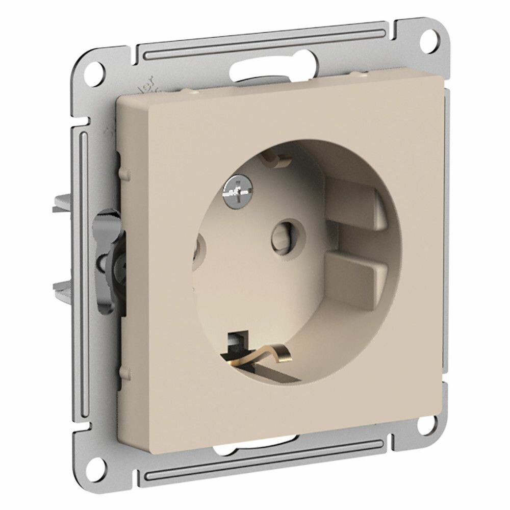Розетка 16А с заземлением со шторками (Песочный), Systeme Electric AtlasDesign