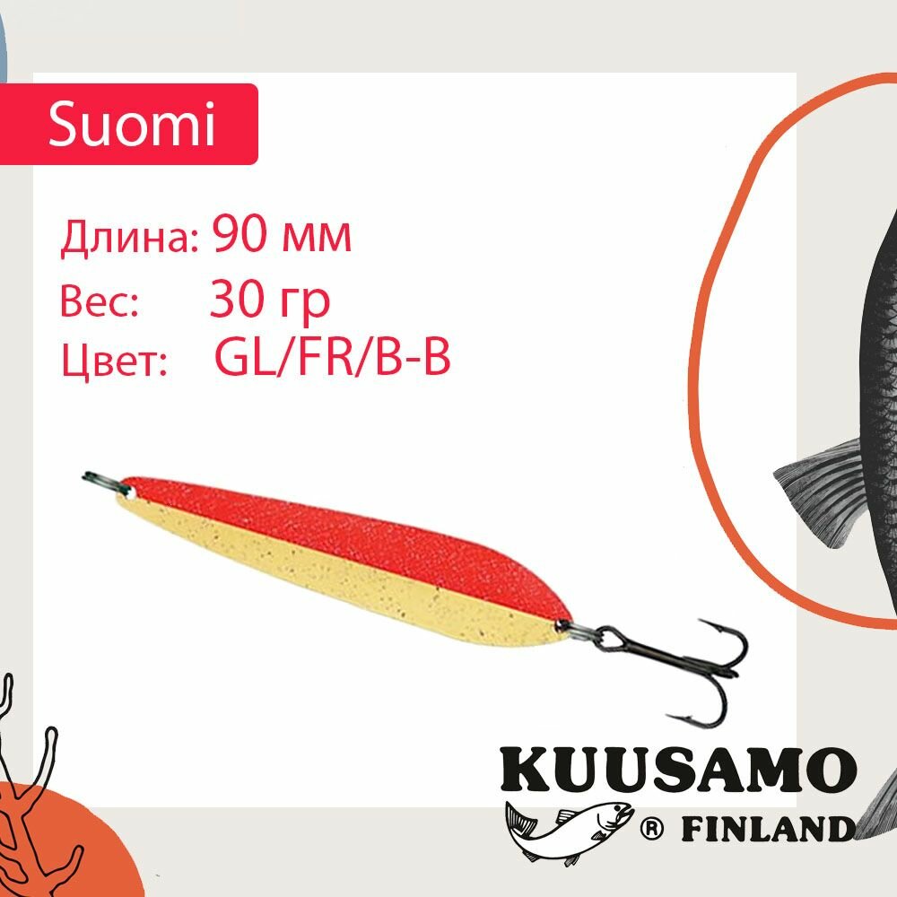 Блесна для рыбалки Kuusamo Suomi 90/30 GL/FR/B-B (колеблющаяся)