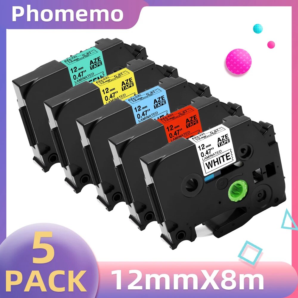 Лента для этикеток Phomemo TZe-231 черная на белом 5pcs Mxied Colors