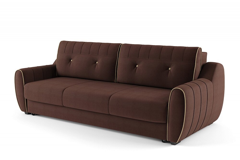 Прямой диван Ингрид коричневый, еврокнижка, 250х108х83 см, с ящиком для белья