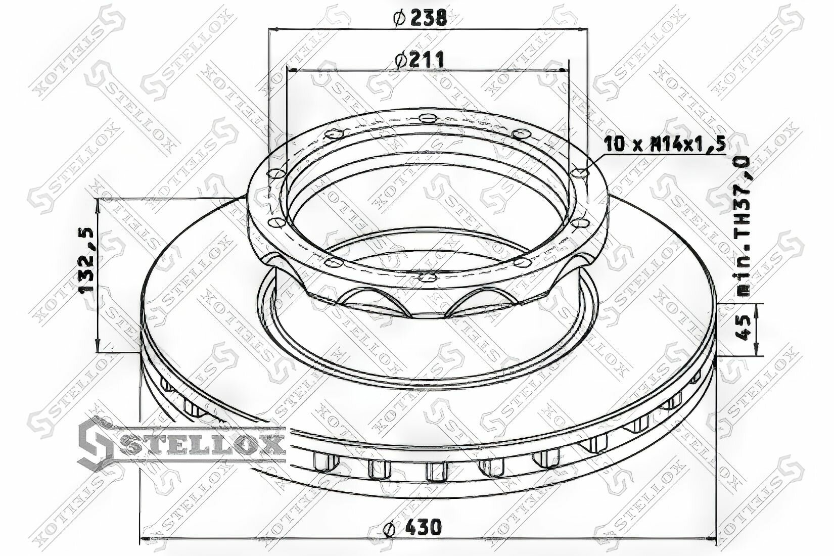 Диск тормозной 430 211x45 132.5 10n-238-M 14x1.5, для Мерседес