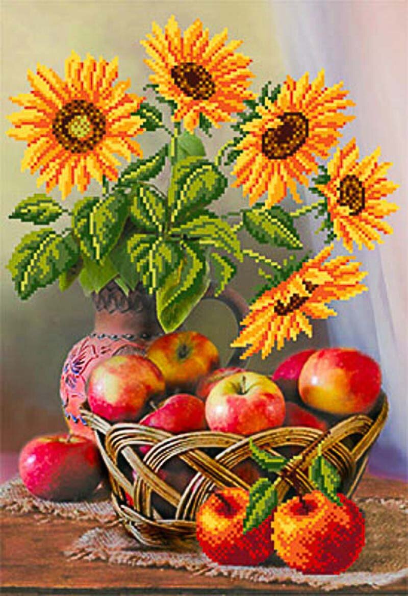 Канва/ткань с рисунком Матренин посад для вышивания бисером 37 см х 49 см 4103 Подсолнухи