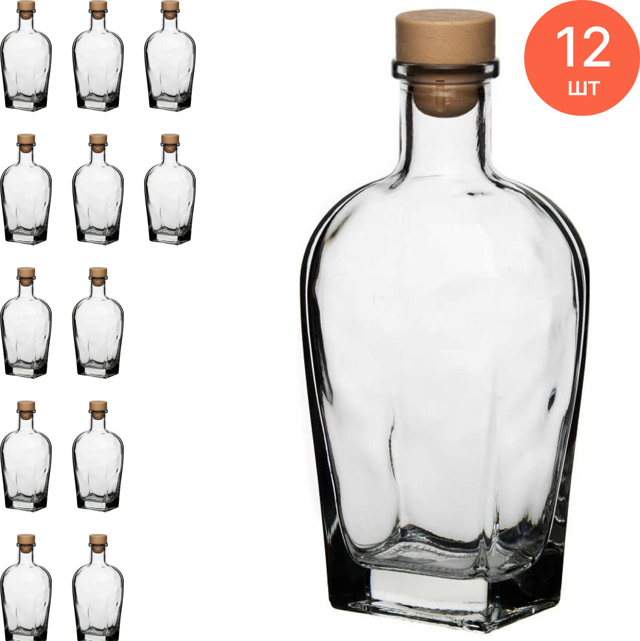 Графин Хрустальный звон Богем с крышкой прозрачный стекло 500мл / кувшин (комплект из 12 шт)